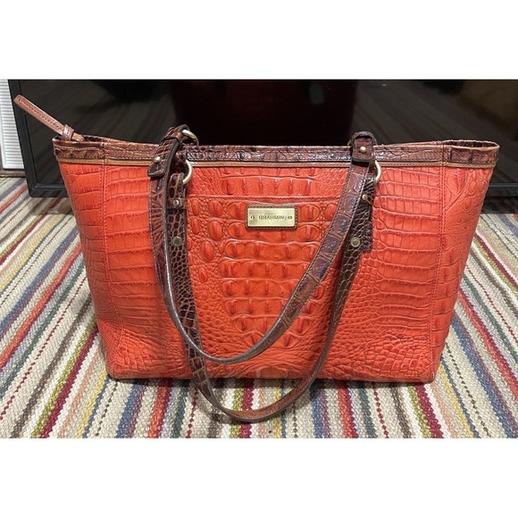 Brahmin | Bags | Brahmin Orange Croc Embossed Leather Medium ...